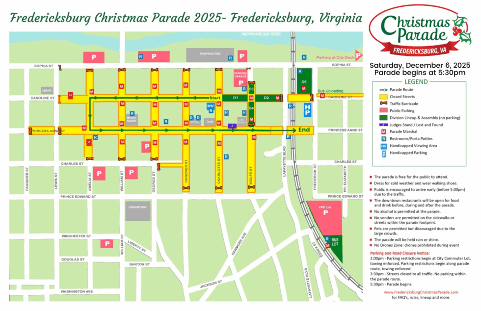 2025 christmas parade map updated - Fredericksburg Free Press